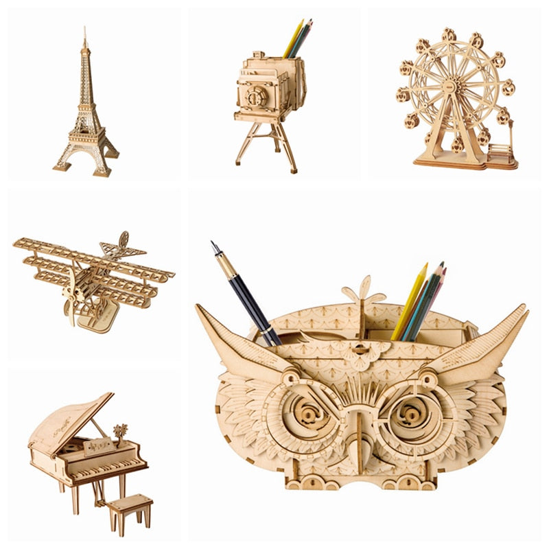 Robotime 7 Kinds DIY 3D Wooden mini model | Wooden Model Building Bloc ...